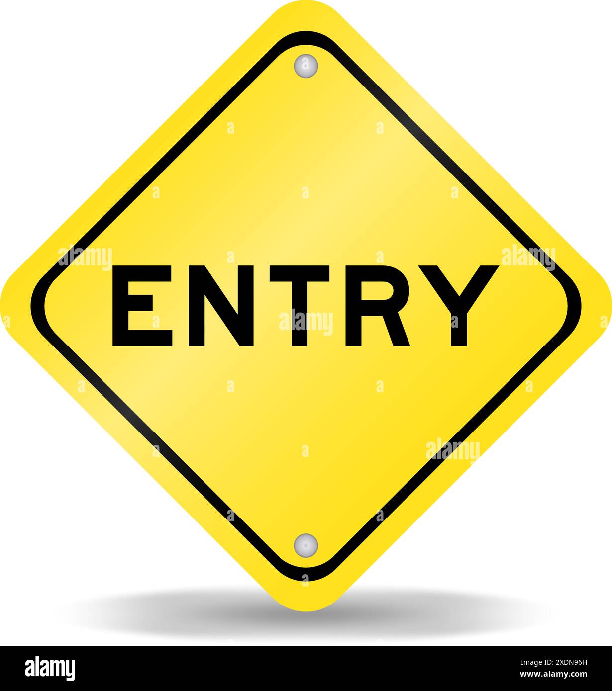 Yellow color transportation sign with word entry on white background ...