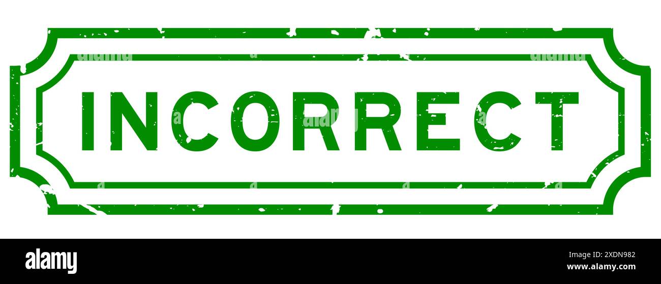Grunge green incorrect word rubber seal stamp on white background Stock ...