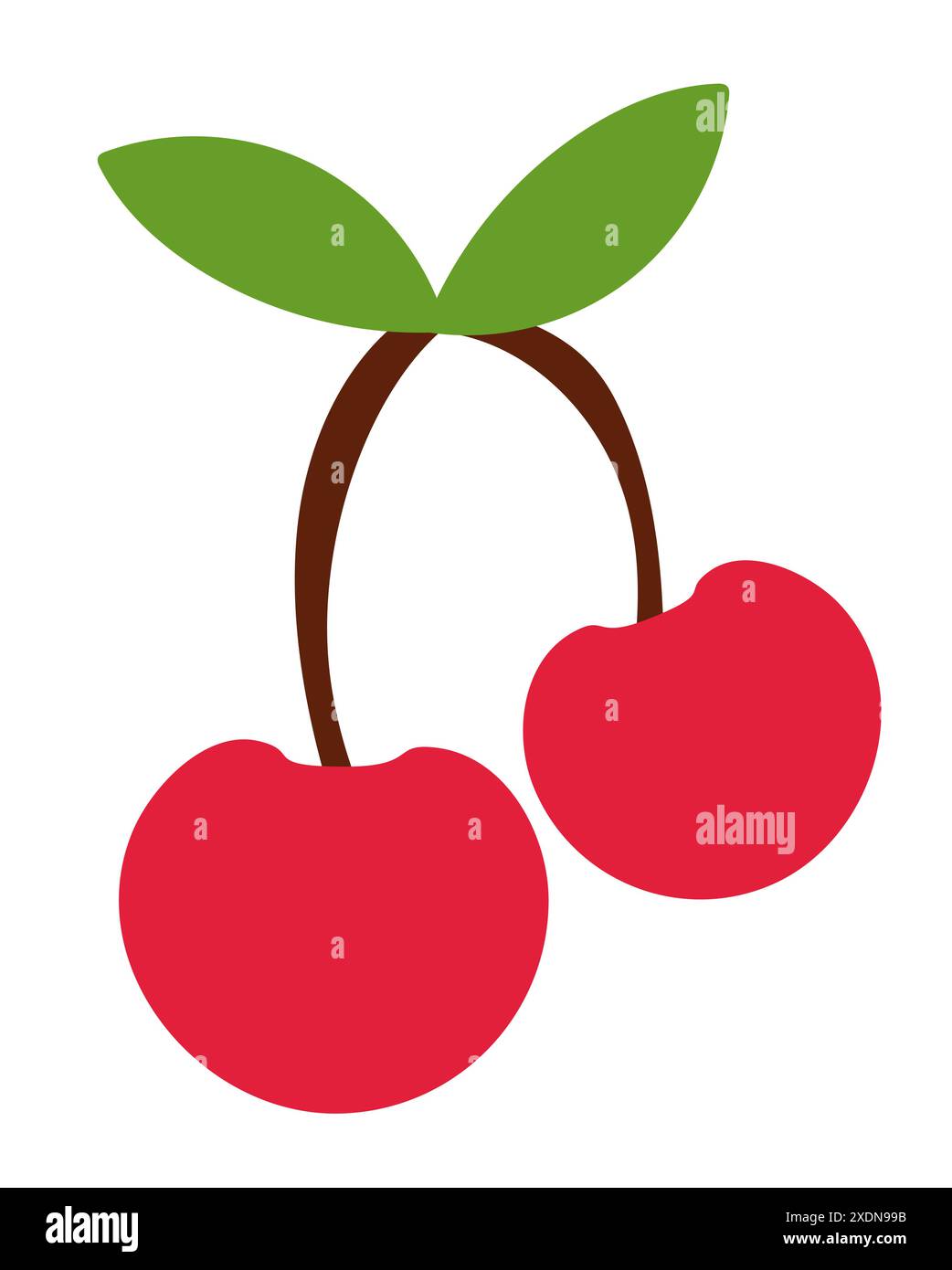 Two red cherries on the branch with leaves. Fruit flat vector ...