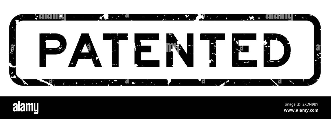 Grunge black patented word square rubber seal stamp on white background ...