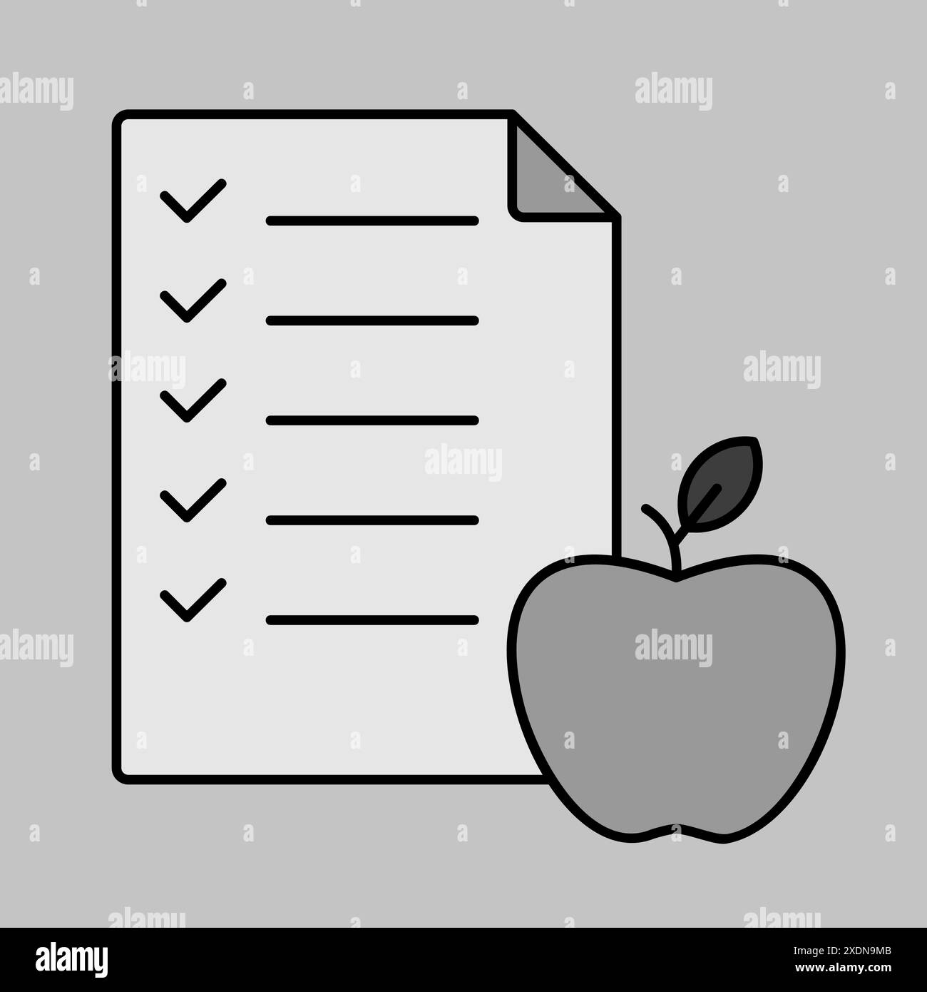 Diet list with apple vector grayscale icon. Graph symbol for fitness ...