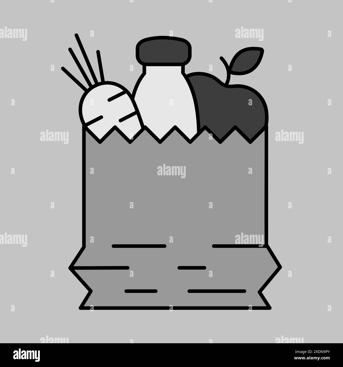 Bag of healthy food vector grayscale icon. Graph symbol for fitness and ...