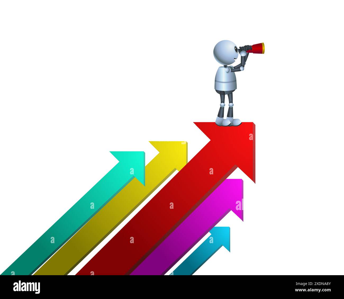 3D illustration of a little robot business success watching marketing ...