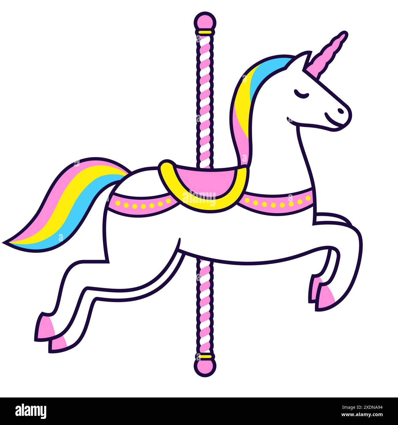 Unicorn carousel horse isolated vector illustration. Cute cartoon white ...