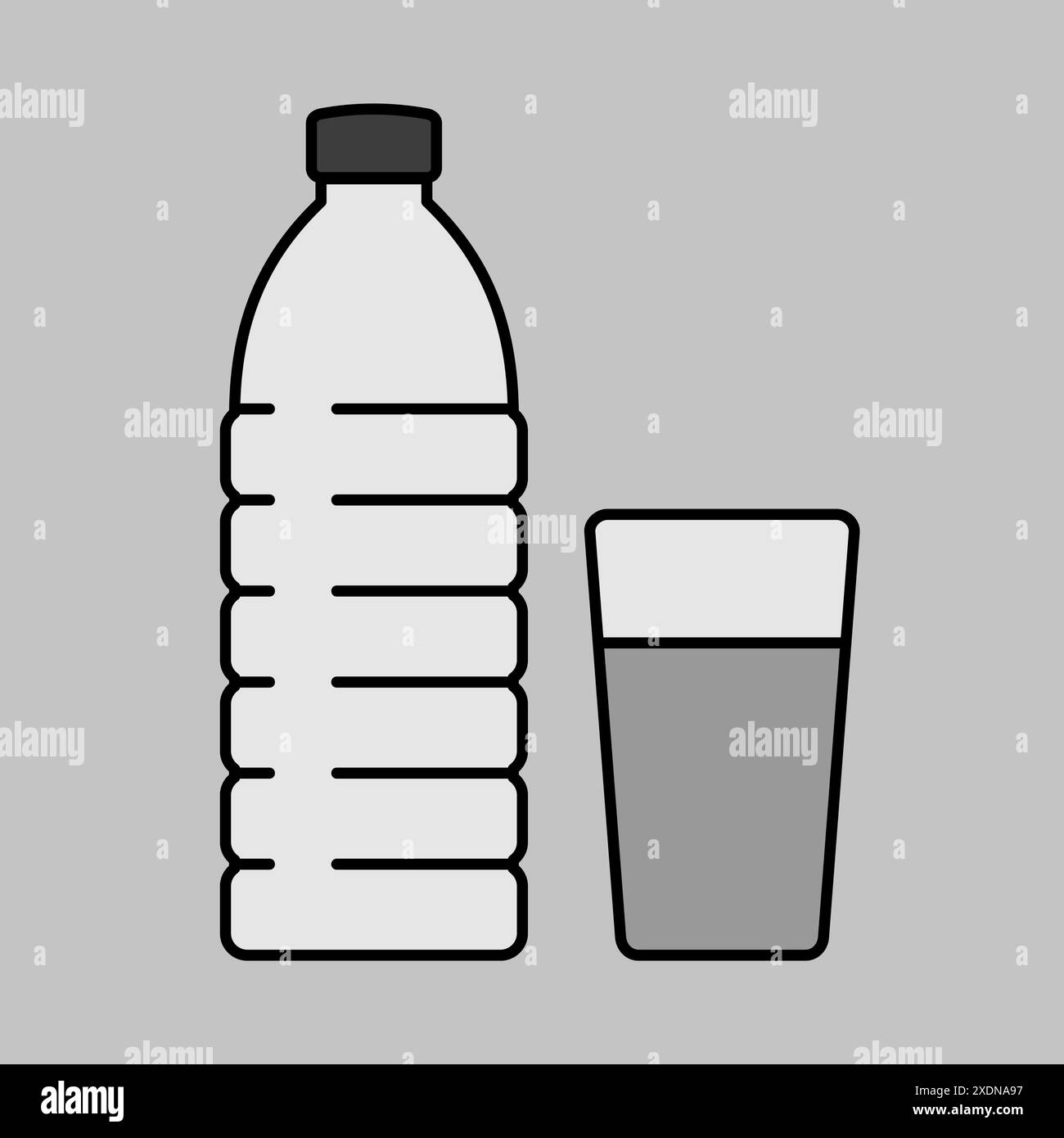 Glass and bottle of water vector grayscale icon. Graph symbol for ...