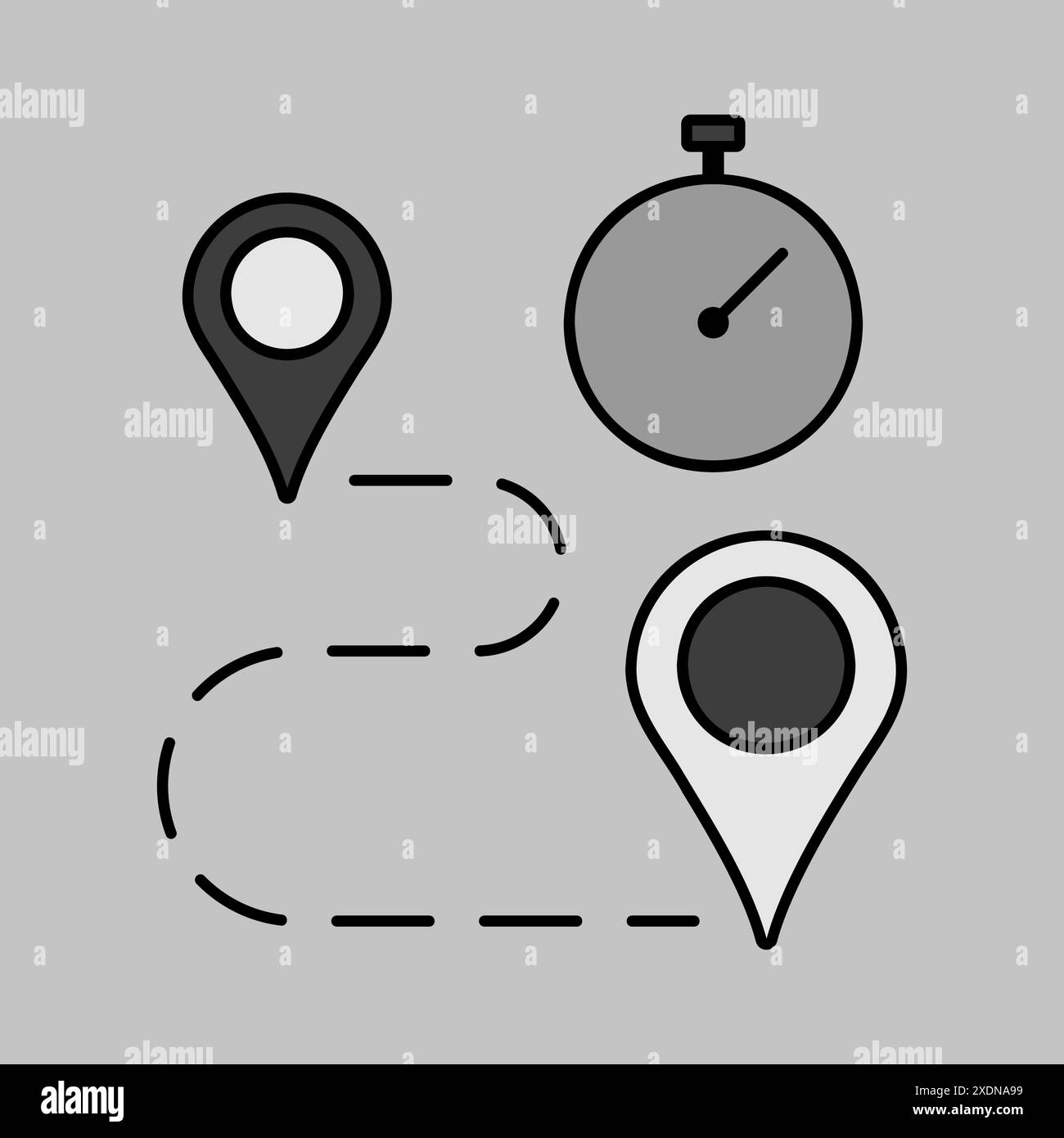 Stopwatch and route destination vector grayscale icon. Graph symbol for ...