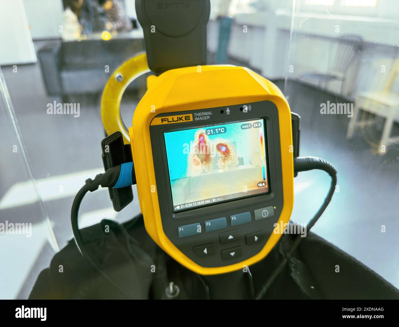 Frankfurt, Germany - Apr 1, 2024: A handheld Fluke thermal imager ...