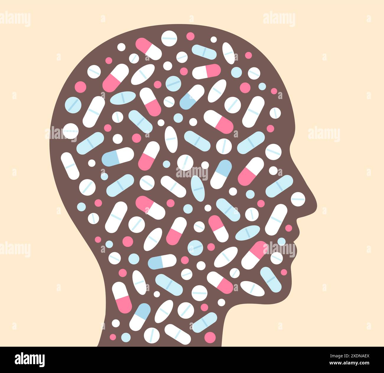 Human head silhouette filled with pills. Overuse and overprescription ...