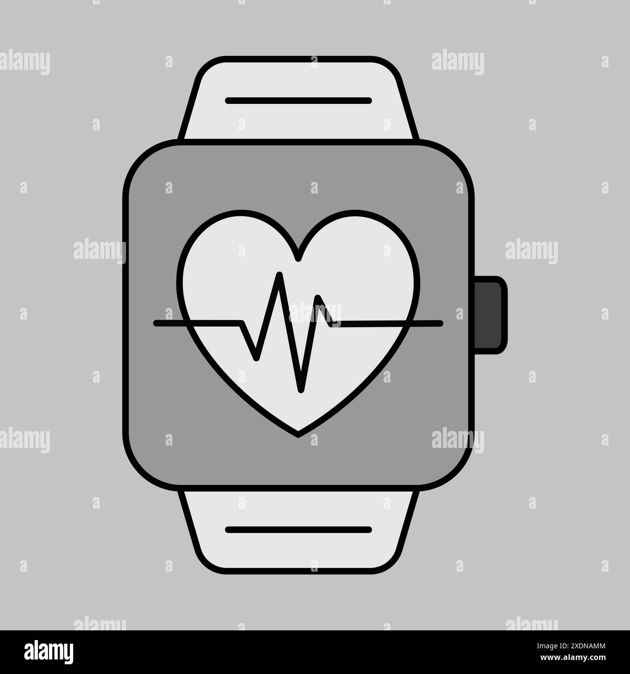 Smart watch shown heartbeat on screen vector grayscale icon. Graph ...