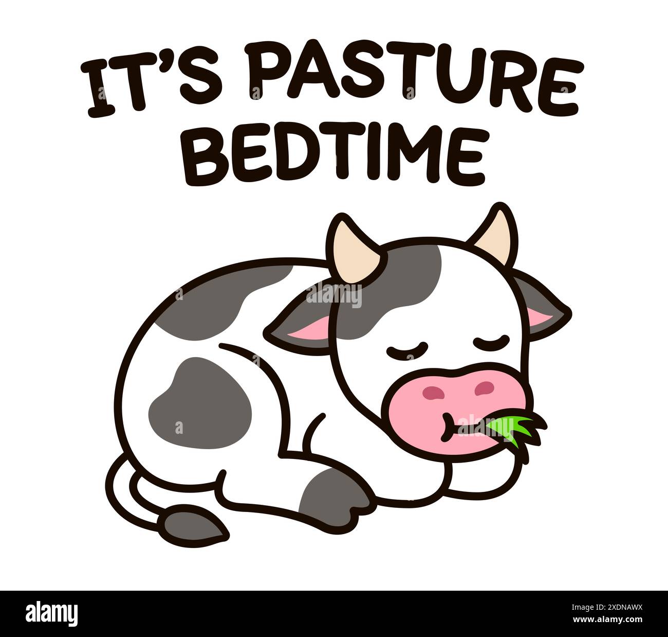 "It's pasture bedtime" cow pun. Cute cartoon sleeping baby calf. Funny ...