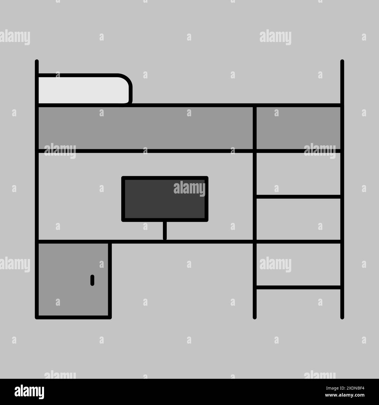 Bunk bed with workspace vector grayscale icon. Graph symbol for ...