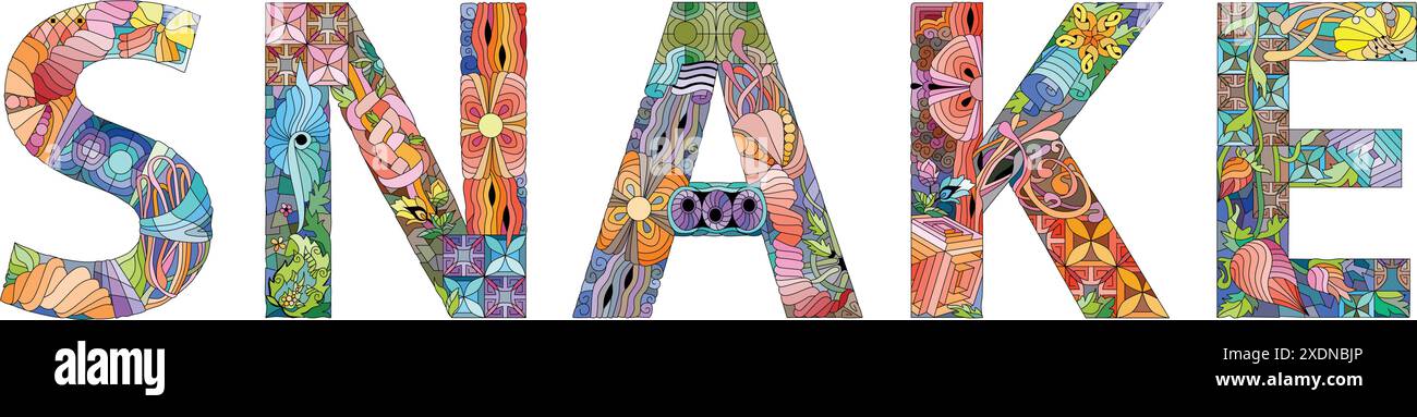 Hand-painted art design. Hand drawn illustration word snake for t-shirt ...