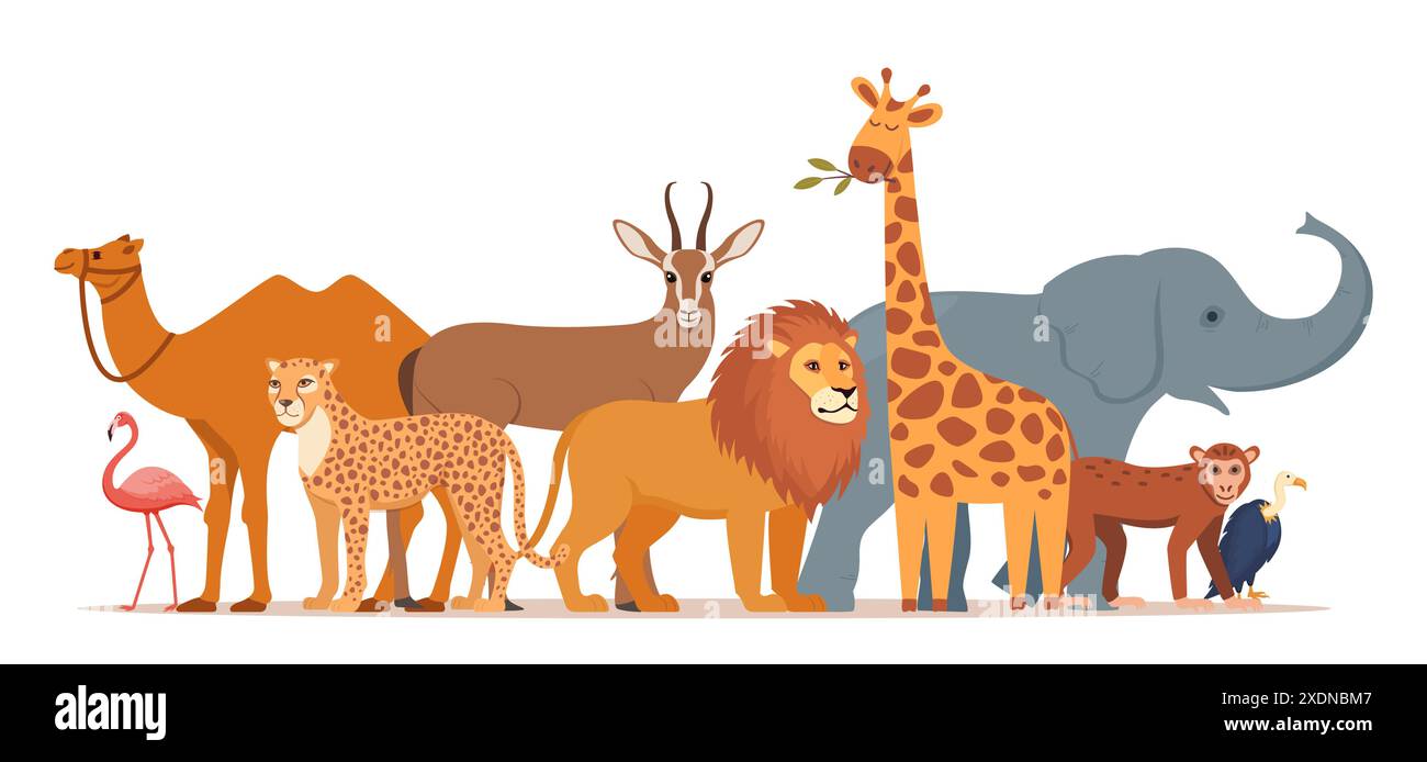 African animals, cute composition of characters. Elephant, giraffe ...