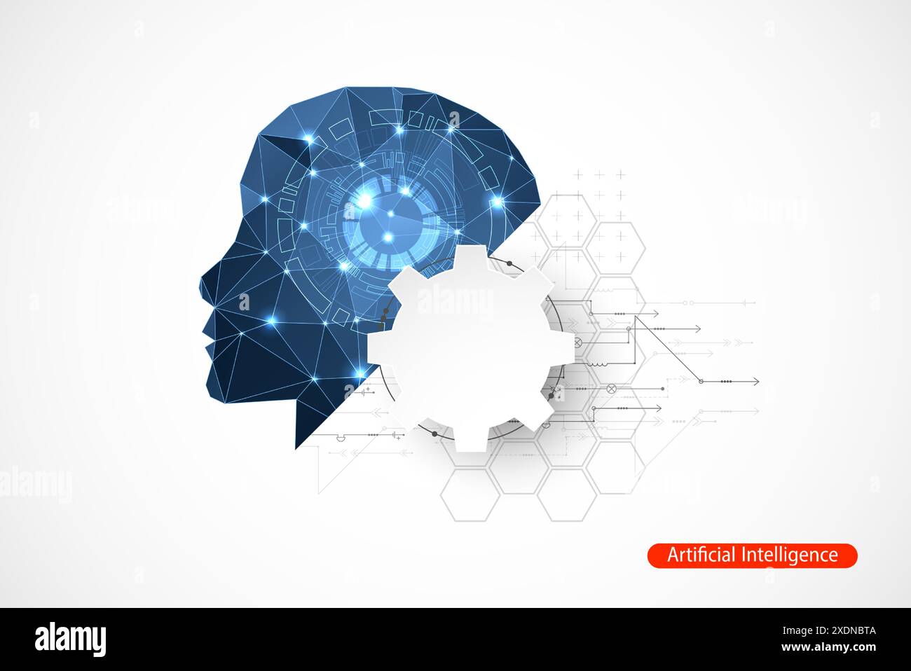 Artificial Intelligence. Technical background with a silhouette of a ...