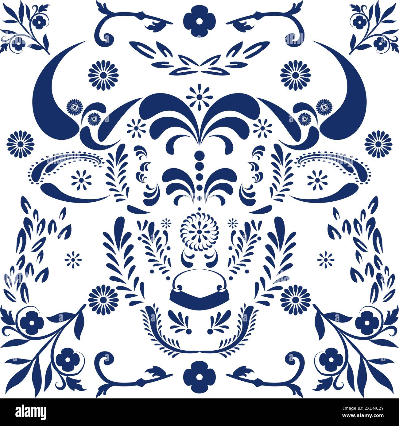 mexican talavera bull mosaic illustration in vector format Stock Vector ...