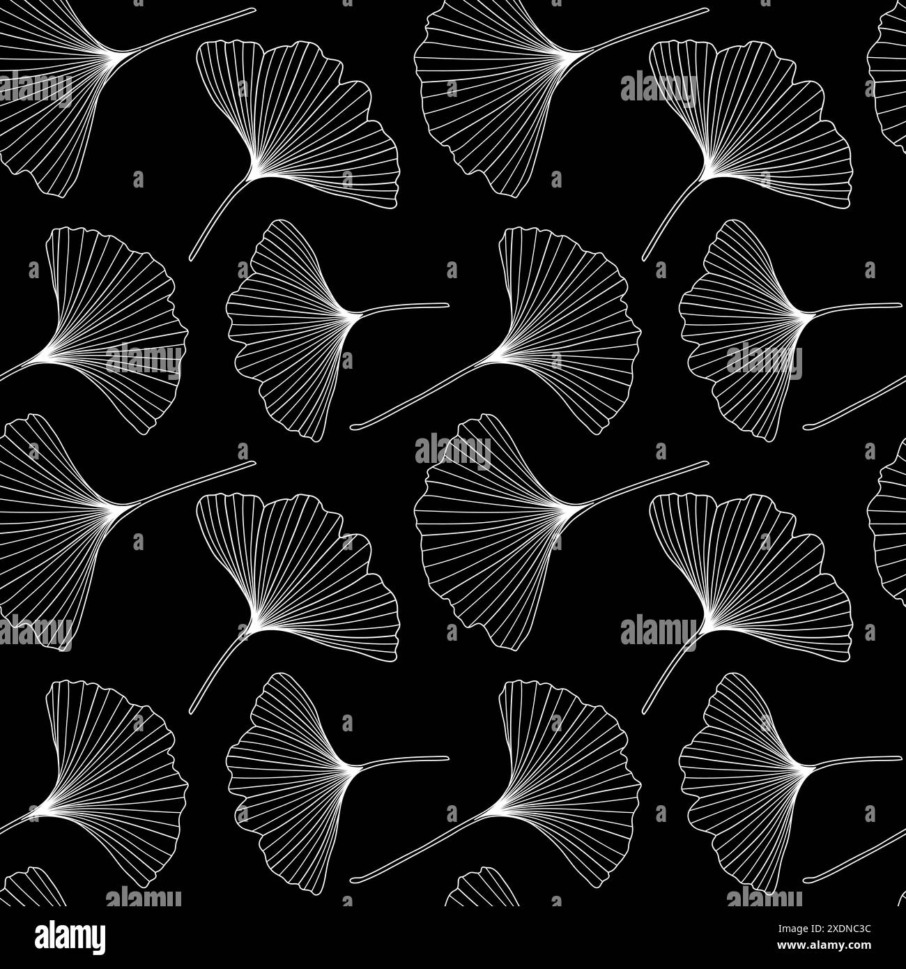 Ginkgo seamless pattern. Ginkgo biloba tree leaf outlines, vector ...
