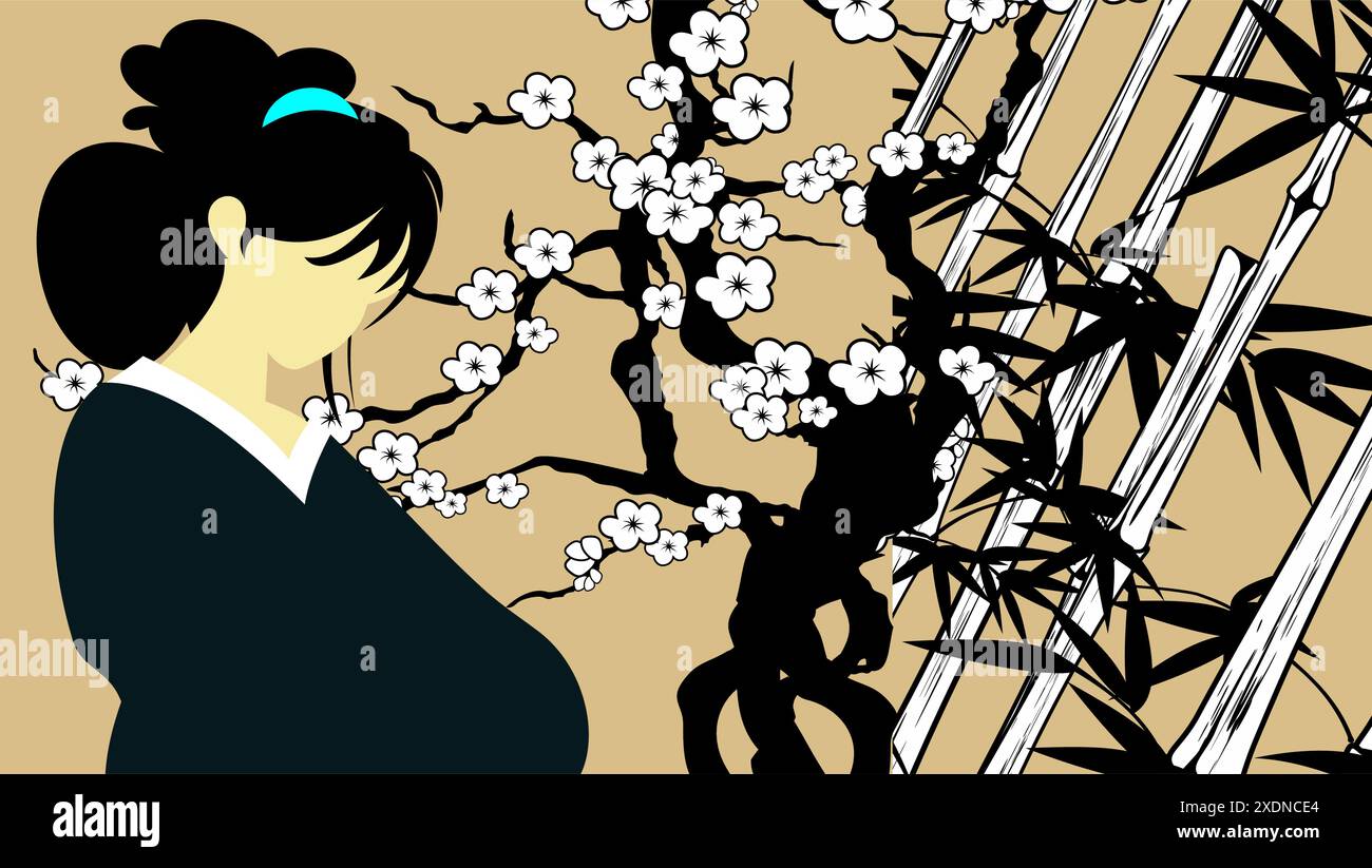 asian girl background illustration in vector format Stock Vector Image ...