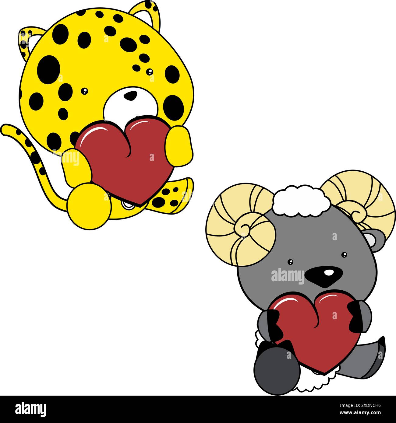 cute chibi baby animals cartoon love pack collection holding red heart ...