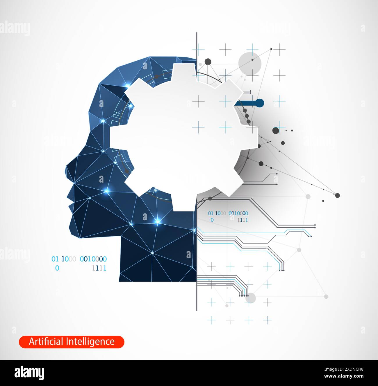 Artificial Intelligence. Technical background with a silhouette of a ...