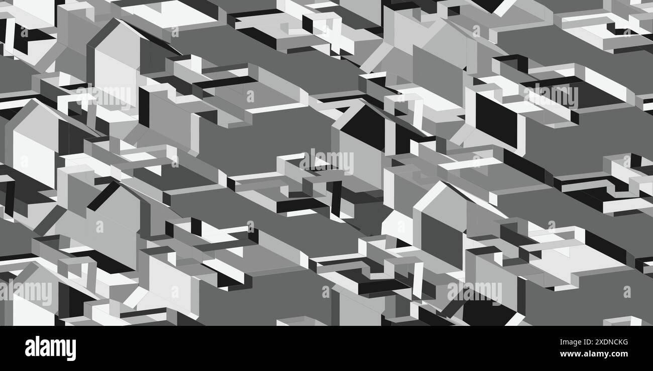 A detailed black and white 3D geometric pattern featuring an abstract ...