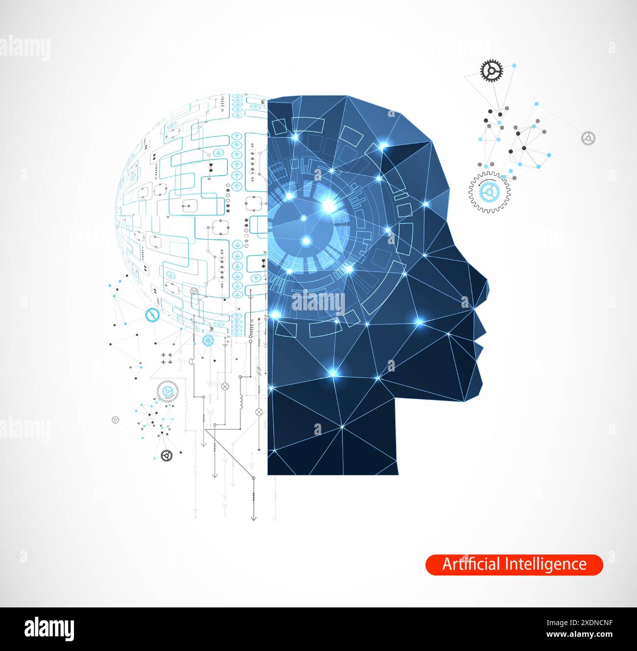 Artificial Intelligence. Technical background with a silhouette of a ...