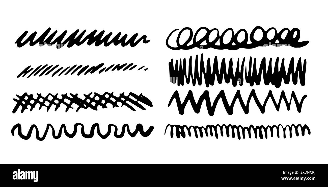 Hand drawn marker set. Vector charcoal strokes, strokes and swirls ...