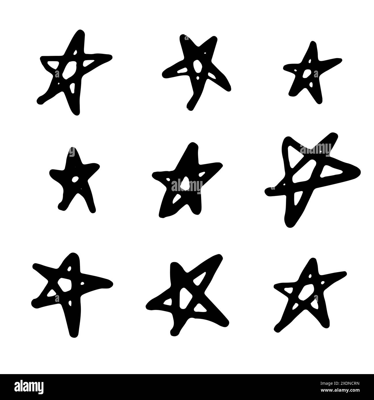 Set of black hand drawn vector stars in doodle style on white ...