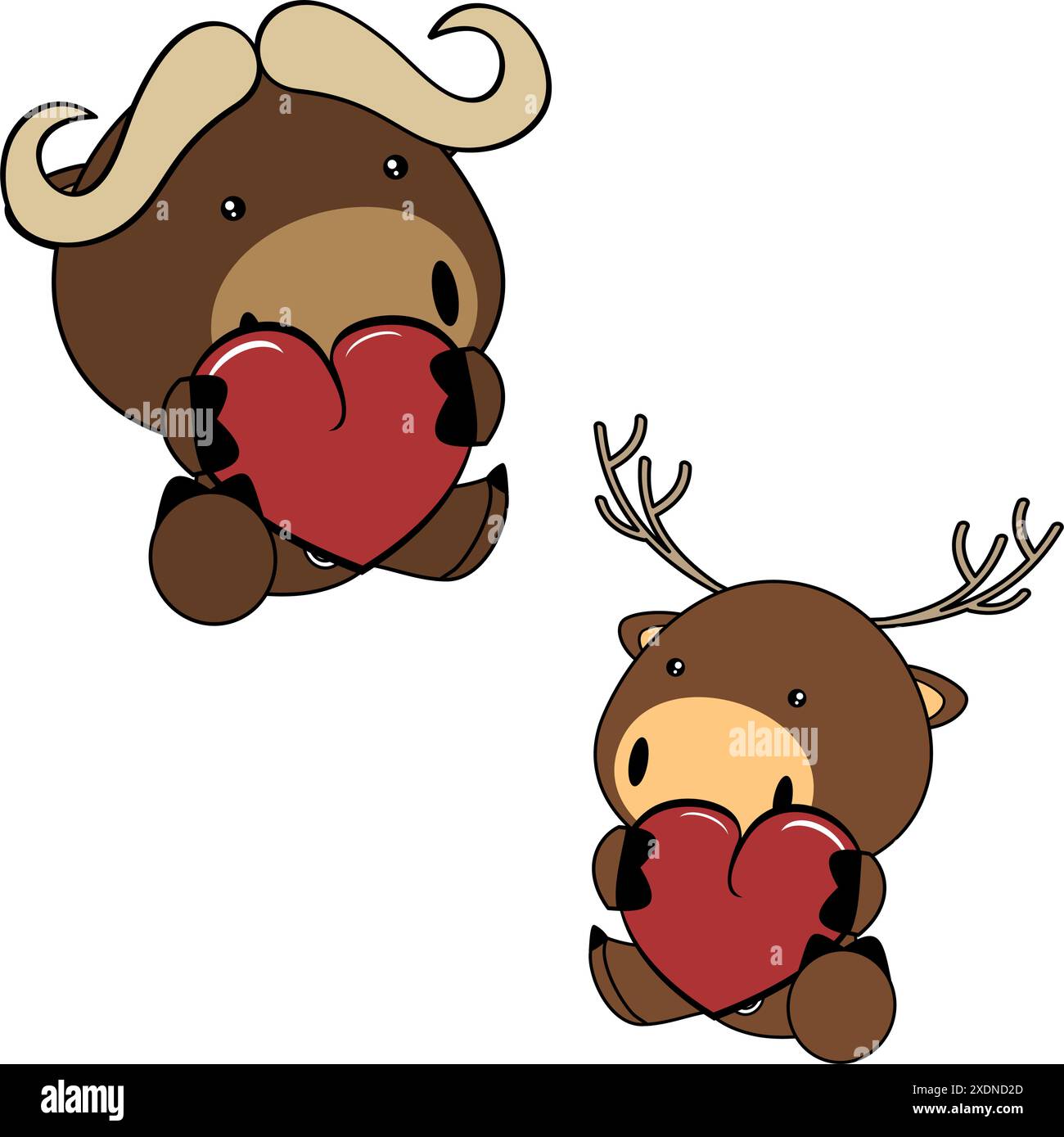 cute chibi baby animals cartoon love pack collection holding red heart ...