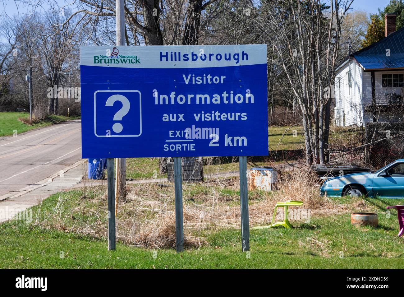 Visitor information sign on Main Street in Hillsborough, New Brunswick ...