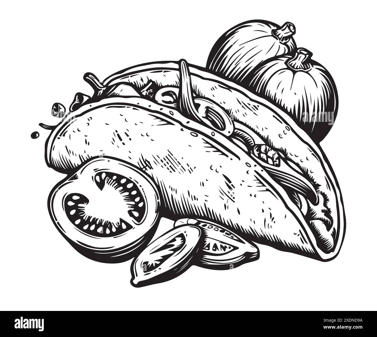 Taco sketch hand drawn food Restaurant business concept.Vector ...