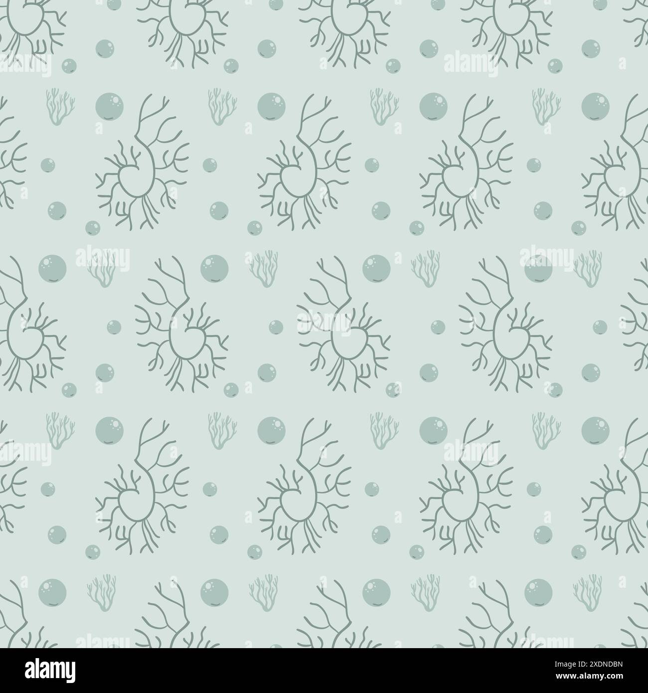 Algae and water bubbles seamless pattern. Underwater life endless ...