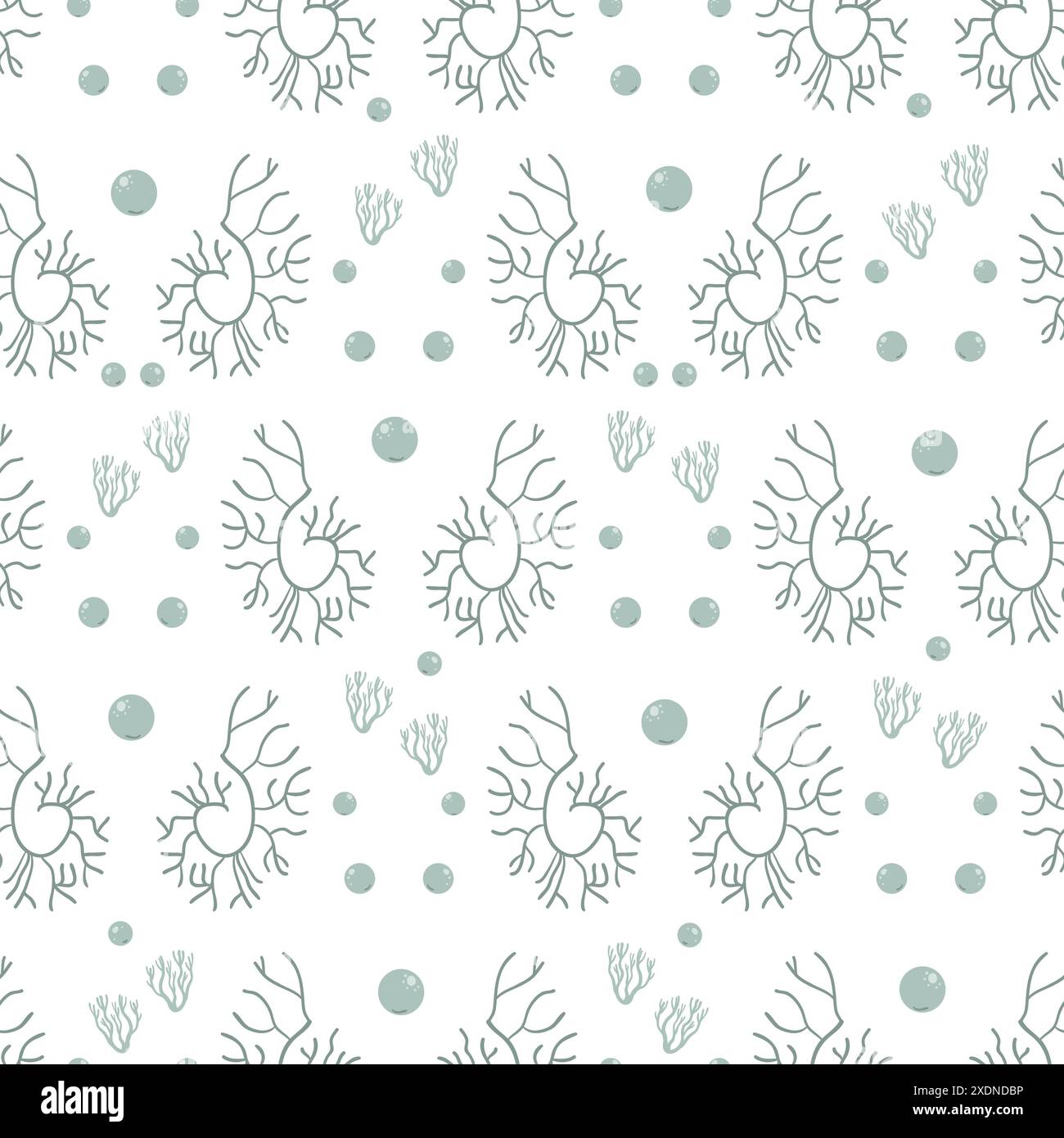 Algae and water bubbles seamless pattern. Underwater life endless ...