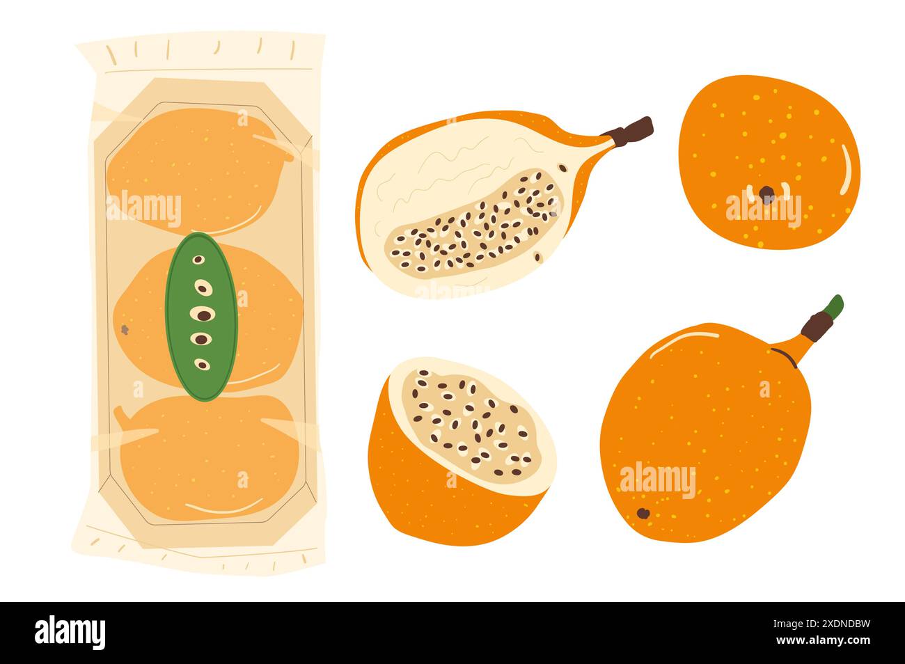 Sweet granadilla set. Tropical half and whole and packaging fruits ...