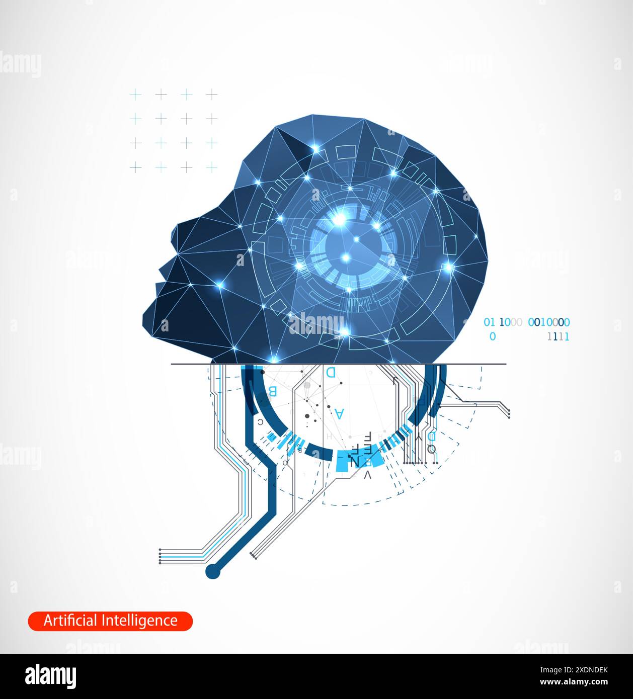 Artificial Intelligence. Technical background with a silhouette of a ...