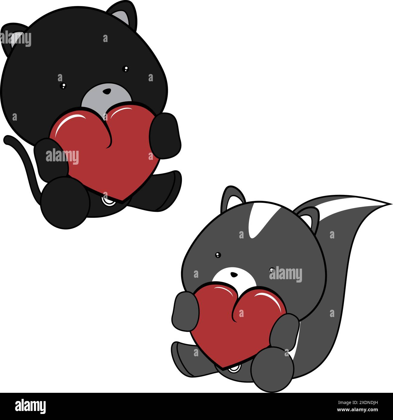 cute chibi baby animals cartoon love pack collection holding red heart ...