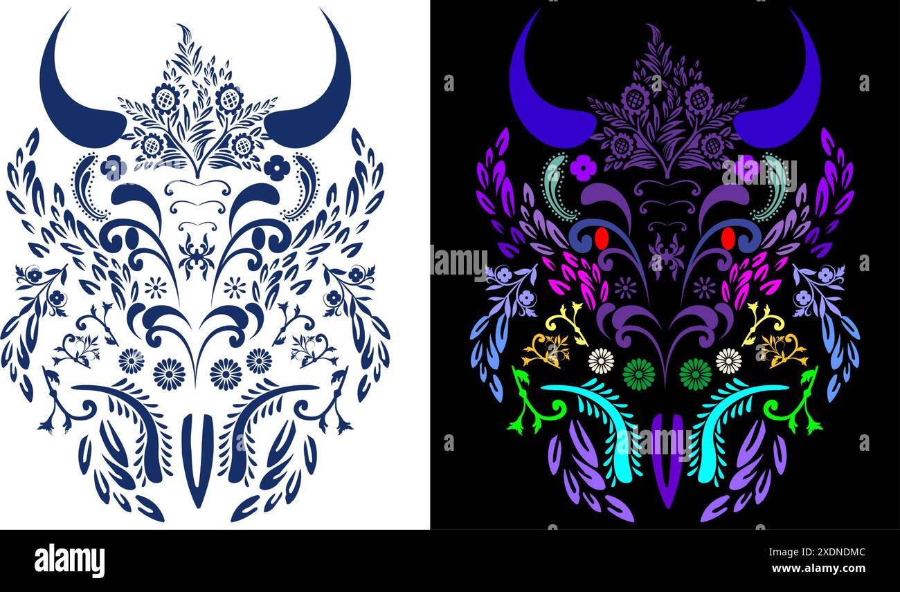 buffalo mexican huichol art illustration pack collection in vector ...