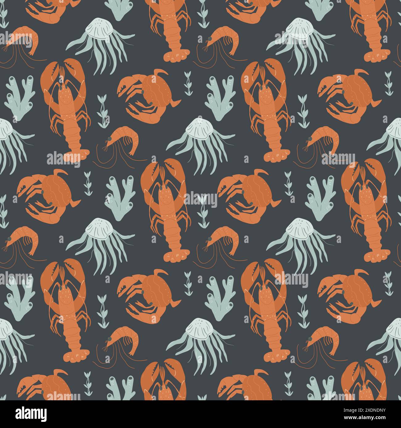 Crustaceans seamless pattern. Underwater world endless background ...