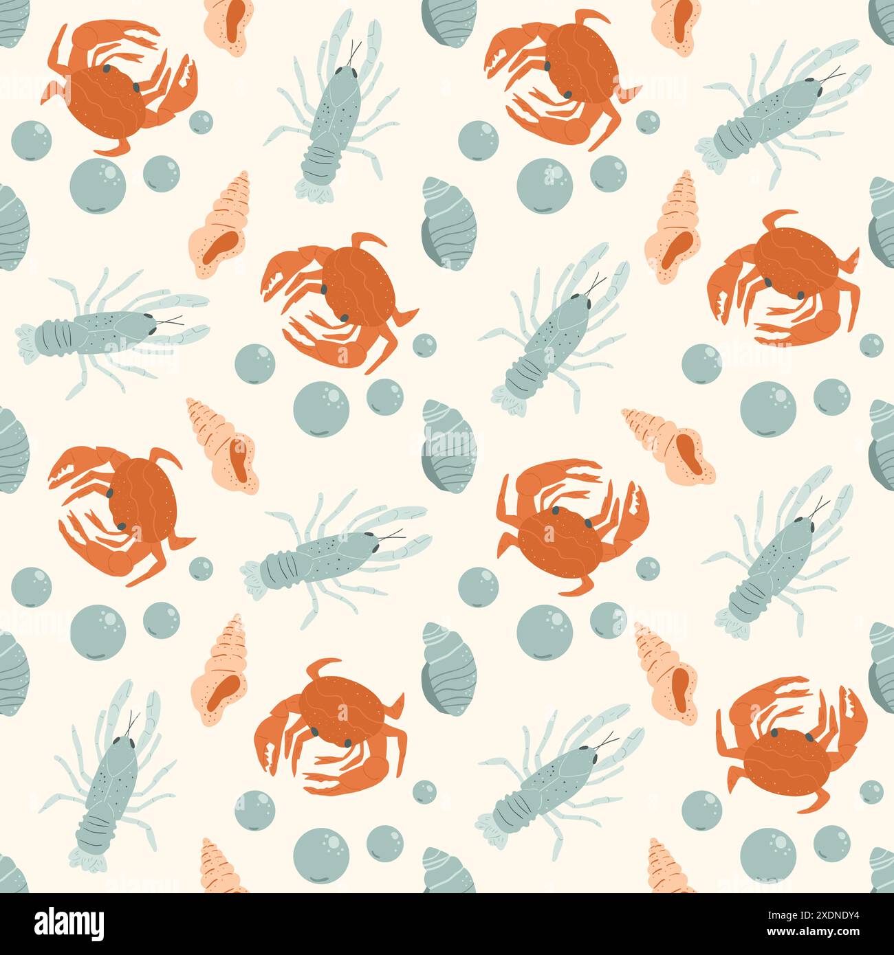 Seamless pattern with Crustaceans. Lobsters and crawfishes with shells ...