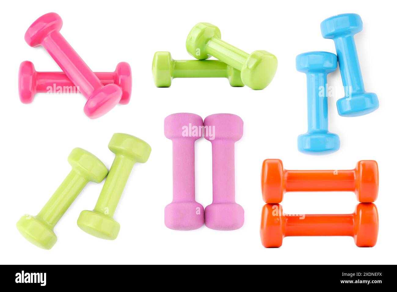 Colorful dumbbells isolated on white, set. Sport equipment Stock Photo ...