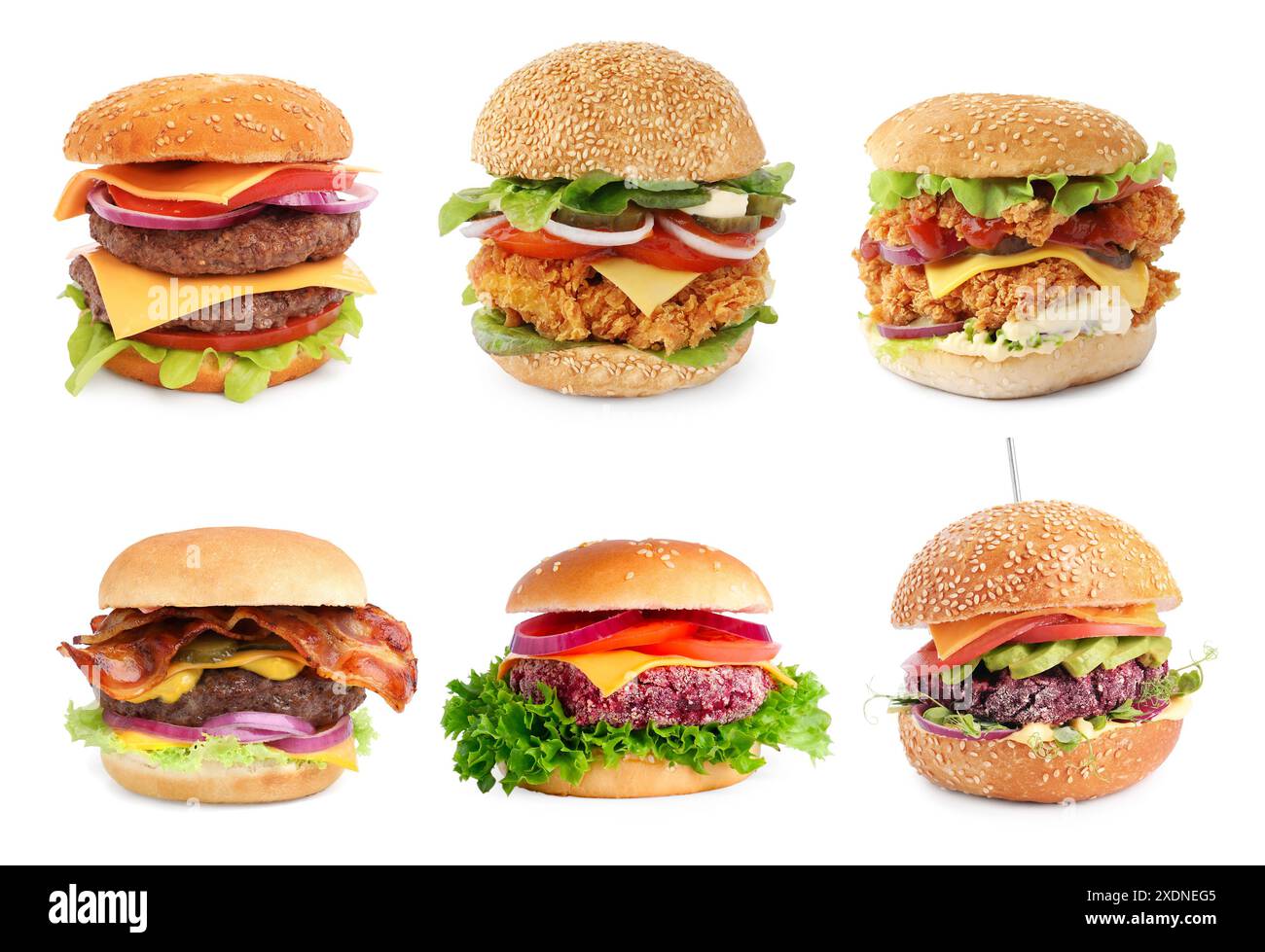 Different delicious burgers isolated on white, set Stock Photo - Alamy