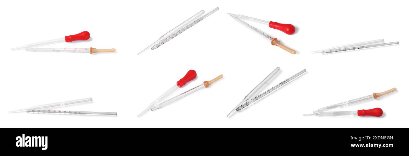 Pipettes isolated on white, set. Medical equipment Stock Photo - Alamy
