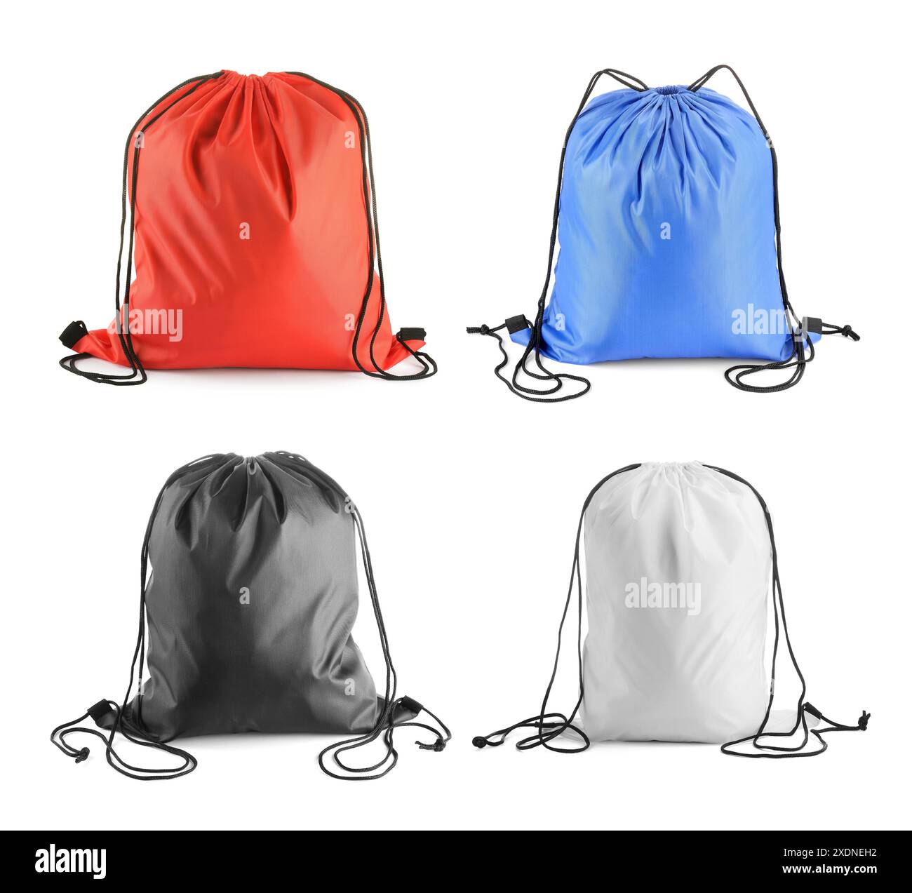 Sports drawstring bags in different colors isolated on white, set Stock ...
