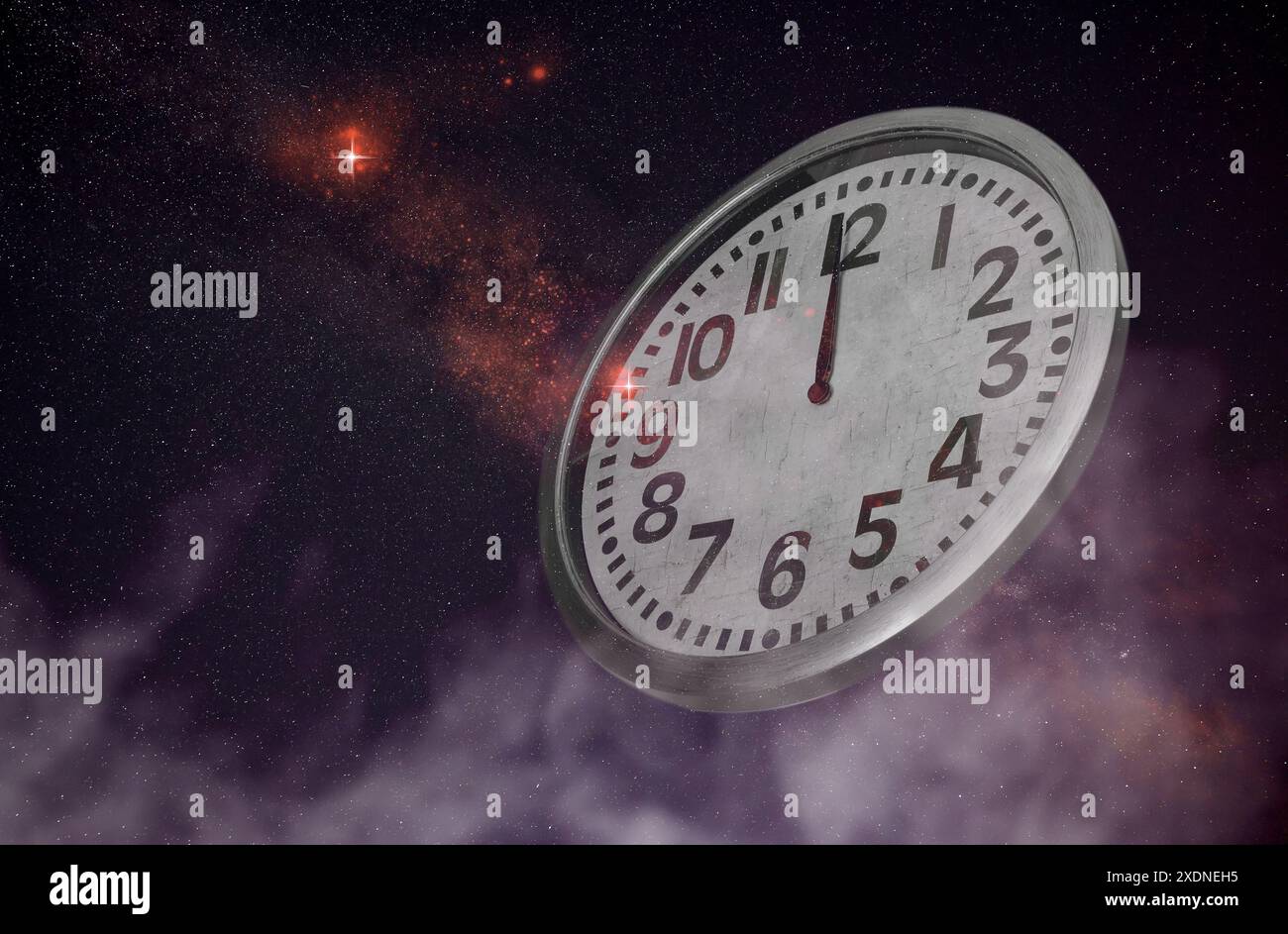 Clock and night starry sky, double exposure. Time concept Stock Photo ...