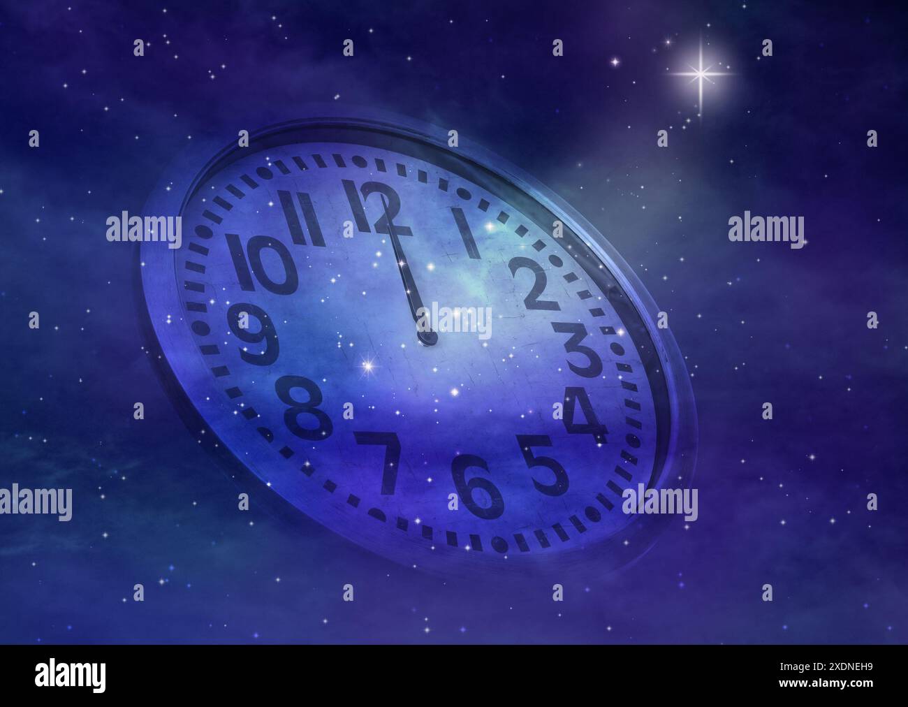 Clock and night starry sky, double exposure. Time concept Stock Photo ...