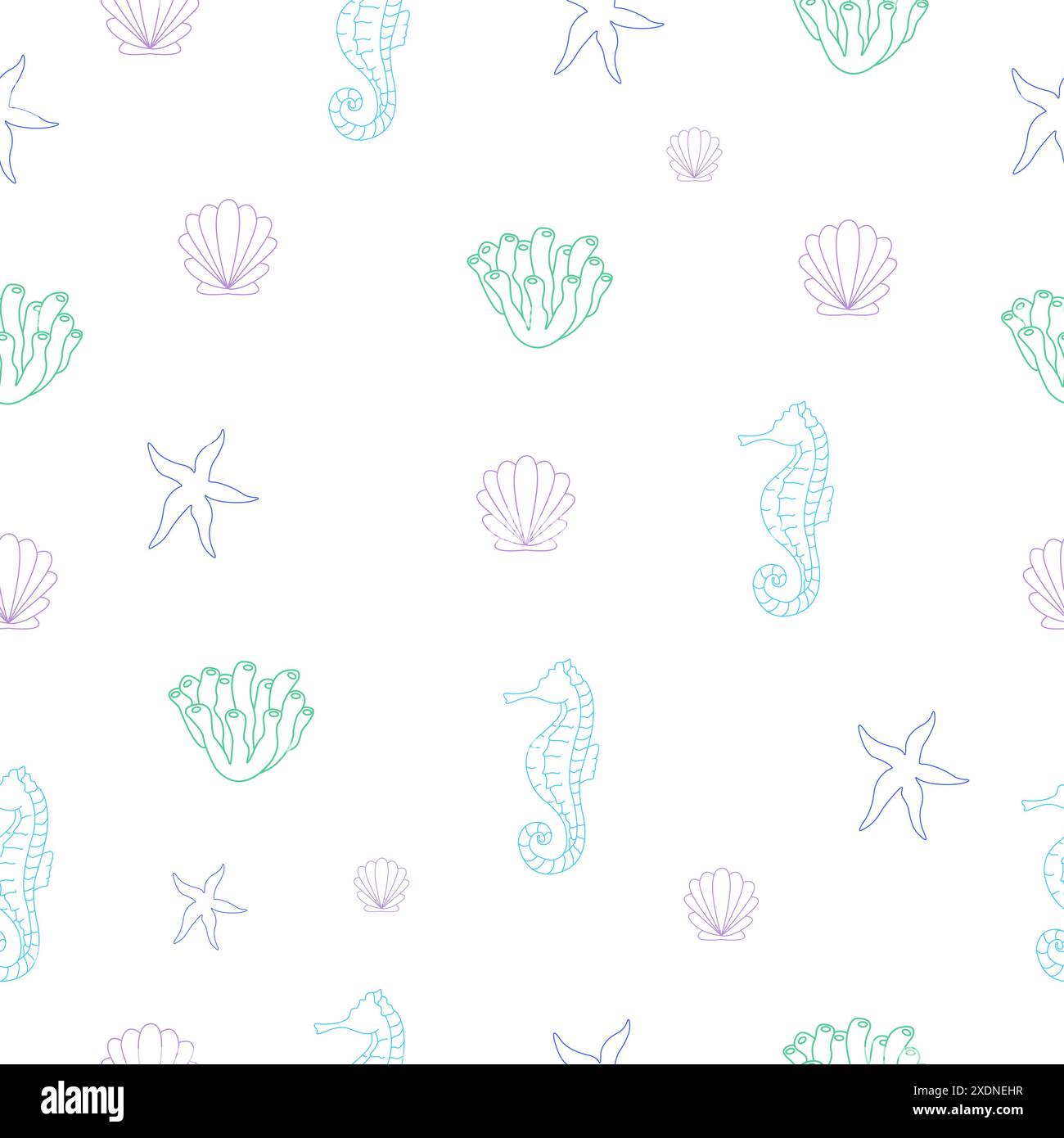 Set of colored sea shells, molluscs, sea snails, starfish. Modern flat ...