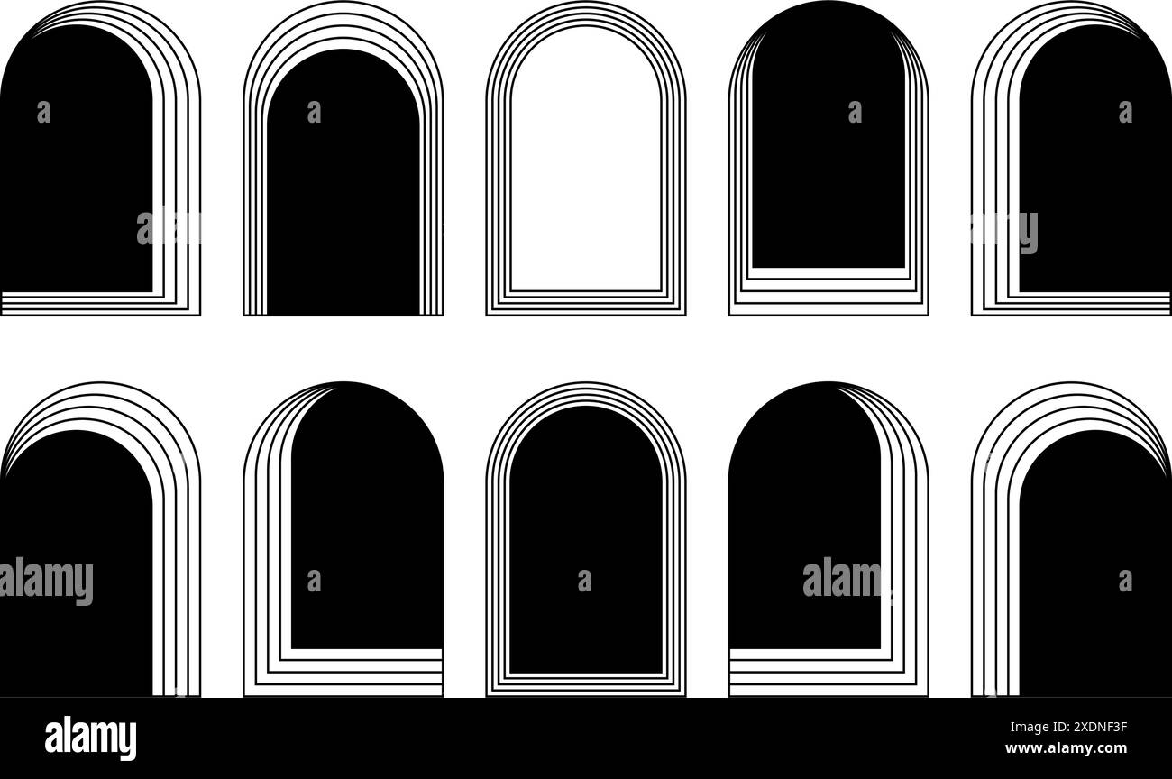 Set of concentric arch frames in trendy y2k, art deco or bohemian style. Geometric archway ...