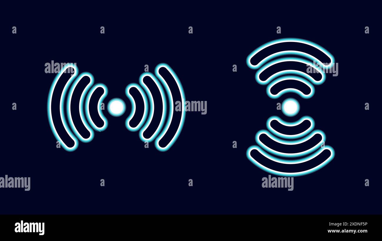 WiFi symbols neon effect dark background. Waves Wi Fi signal icon ...
