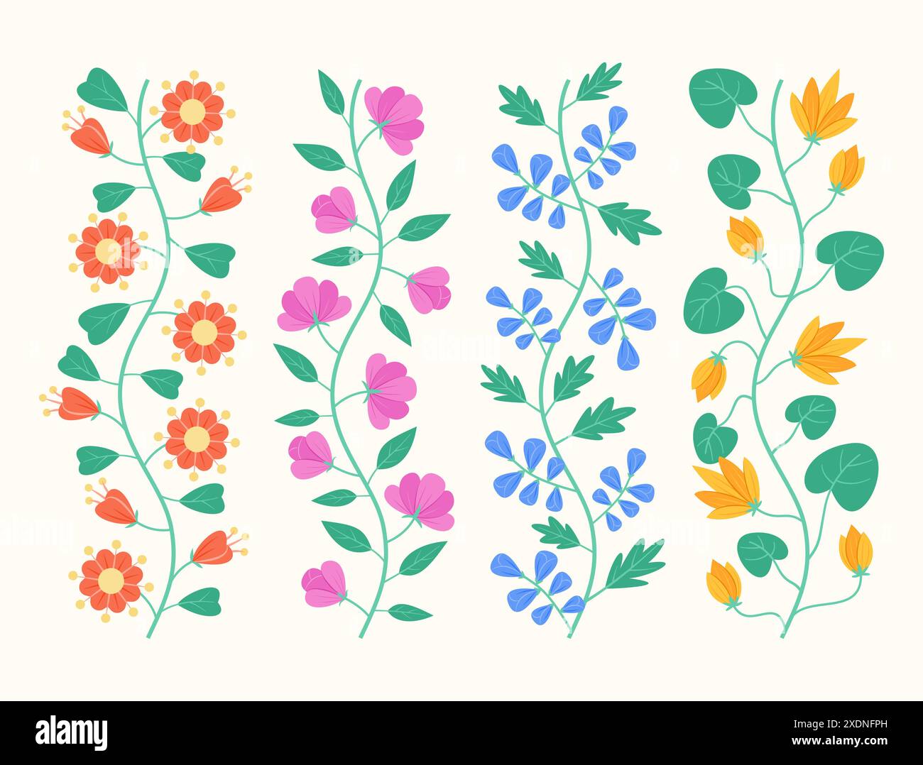 Set of Colorful Flowers Garland for Floral Motif Border Frame ...