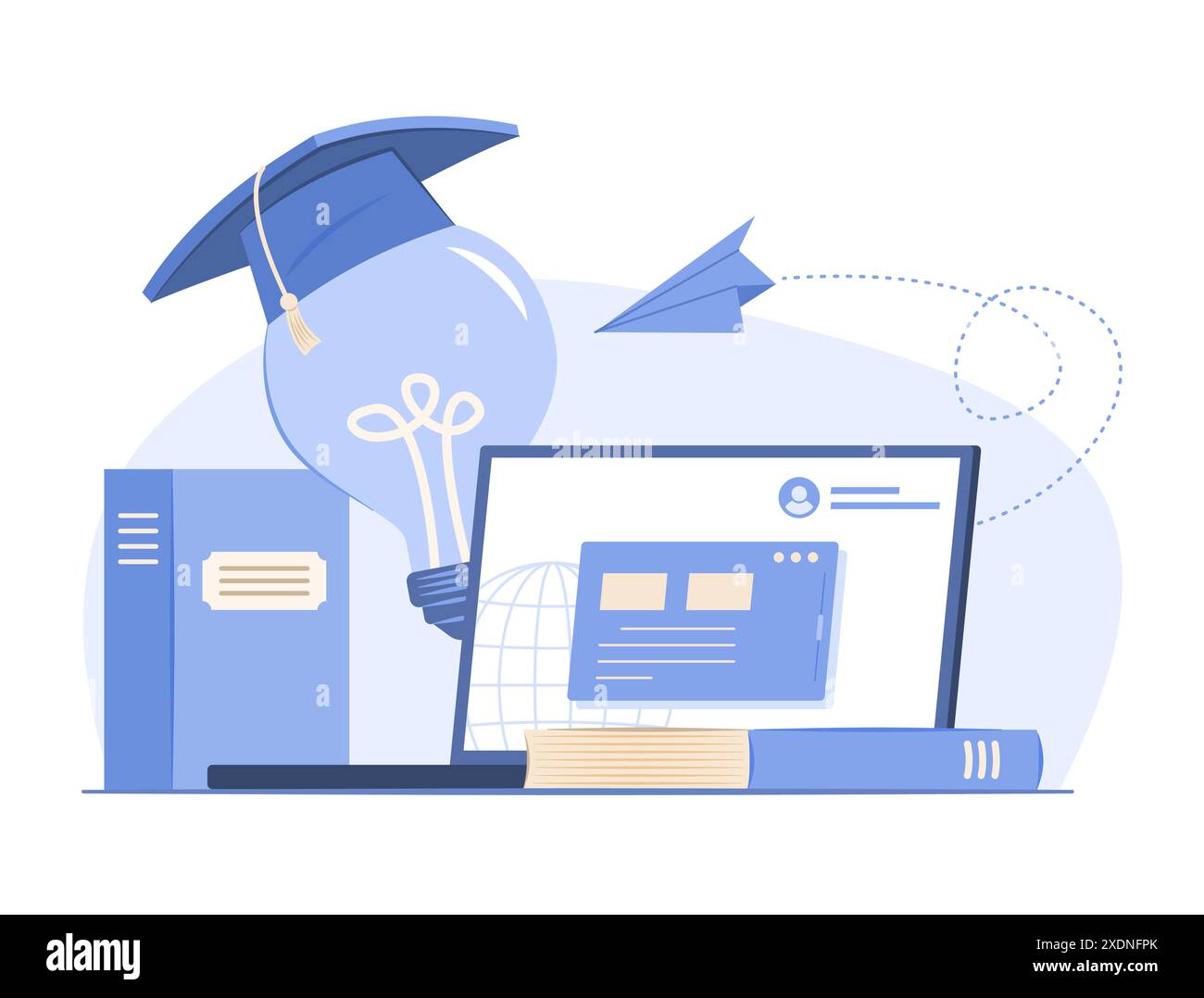 Laptop Computer, Light Bulb with Graduation Cap and Books for E ...