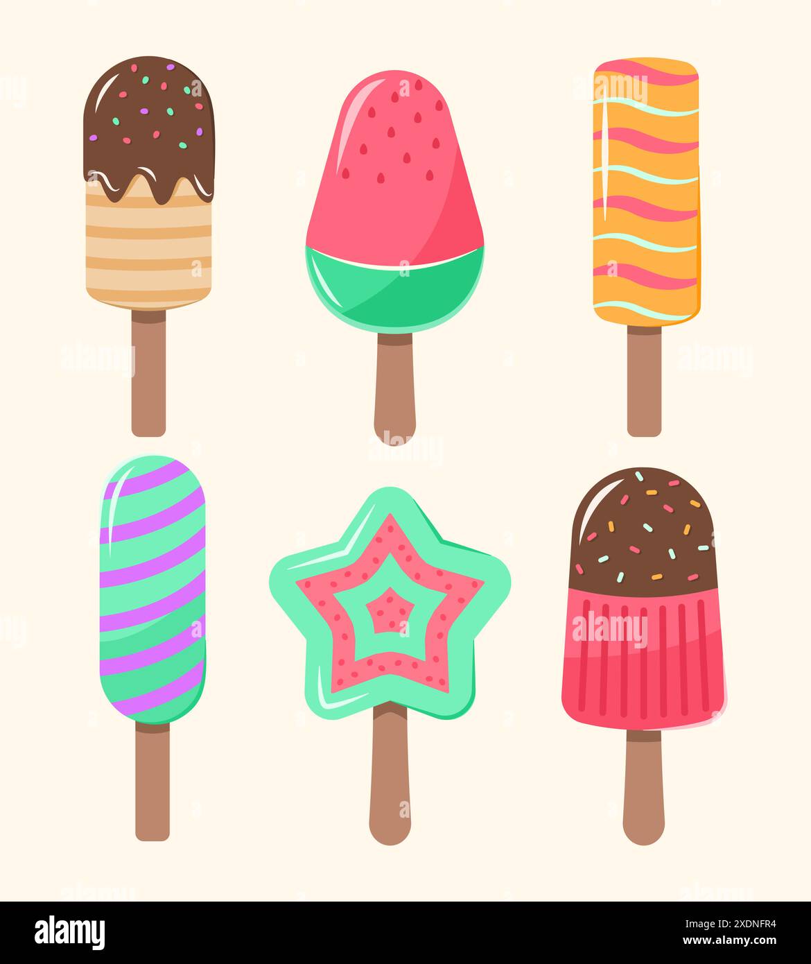 Set of Colorful Ice Creams and Popsicle for Sweet and Dessert Concept ...